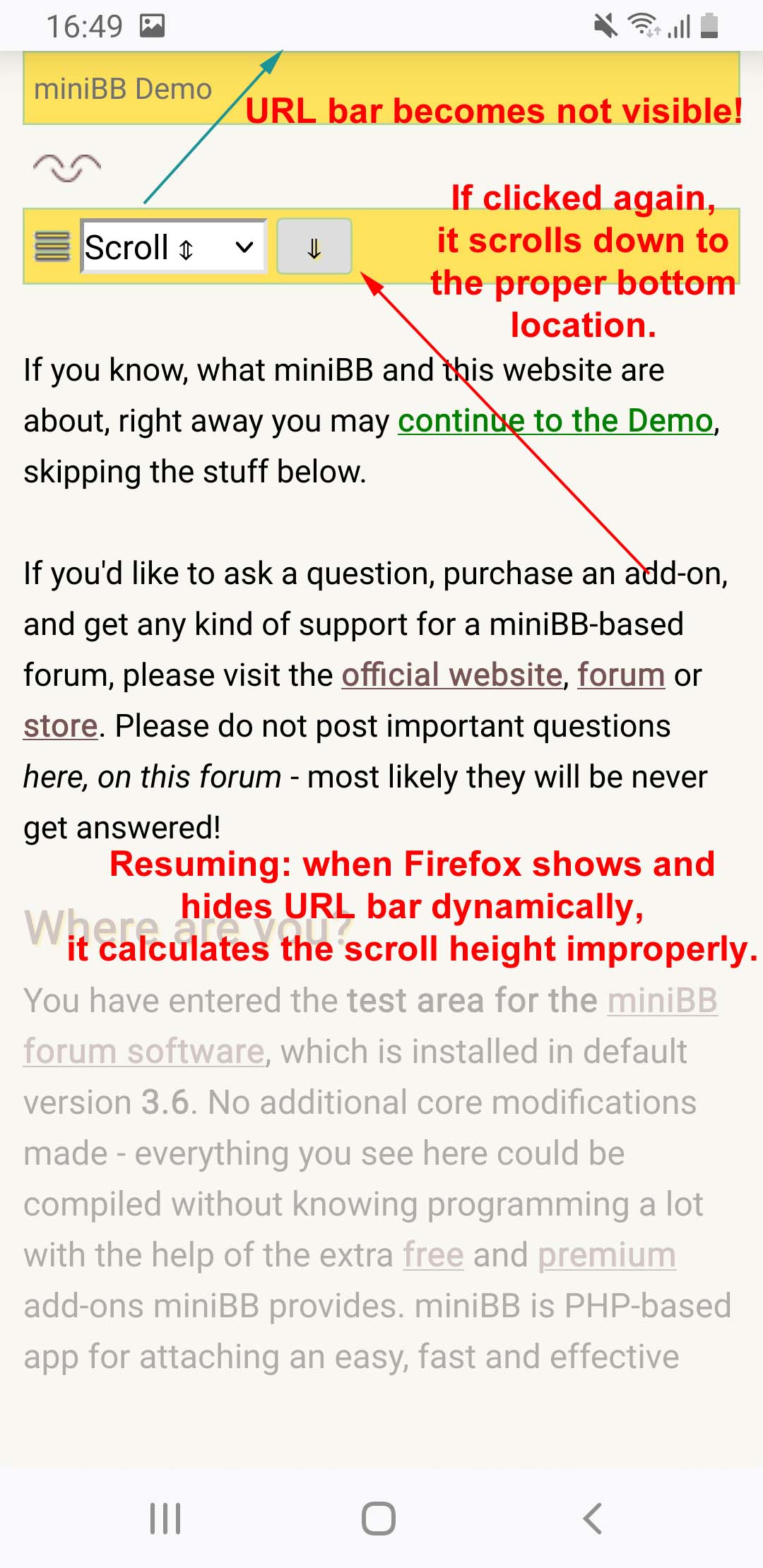 minibb.org - The scroll button does not scroll to the bottom of the page completely · Issue ...